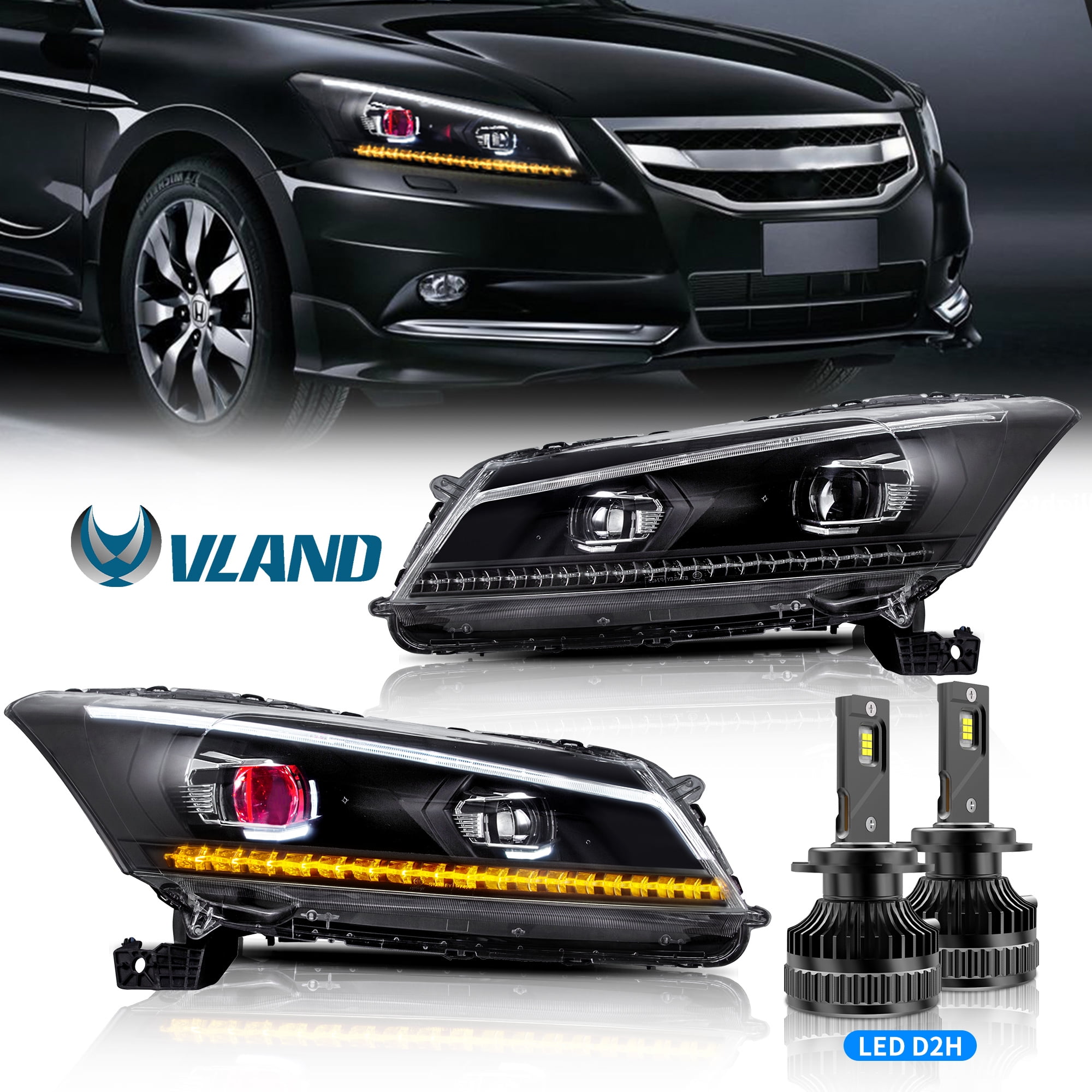 VLAND Demon Eye Headlights with Bulbs for Honda Accord LX EX LX-P EX-L ...