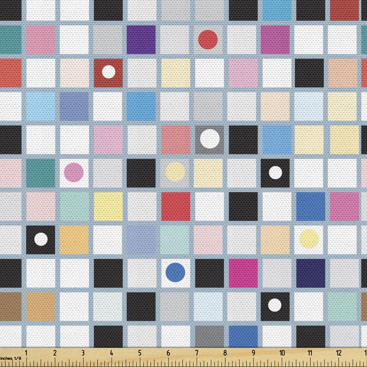 Grid Fabric by the Yard, Checkered Squares Design with Dots of Varying ...