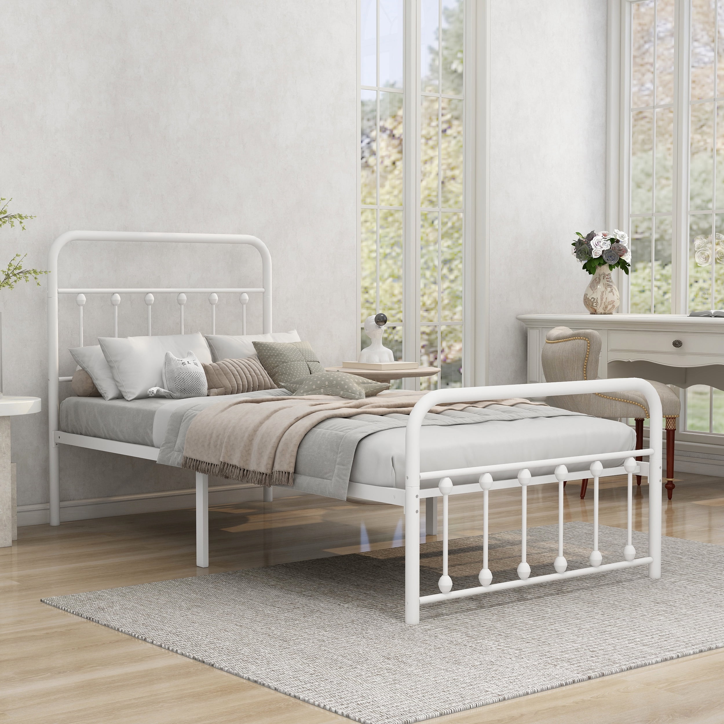 NNV Vintage Platform Metal Twin XL Bed Frame, Easy Assembly, White ...