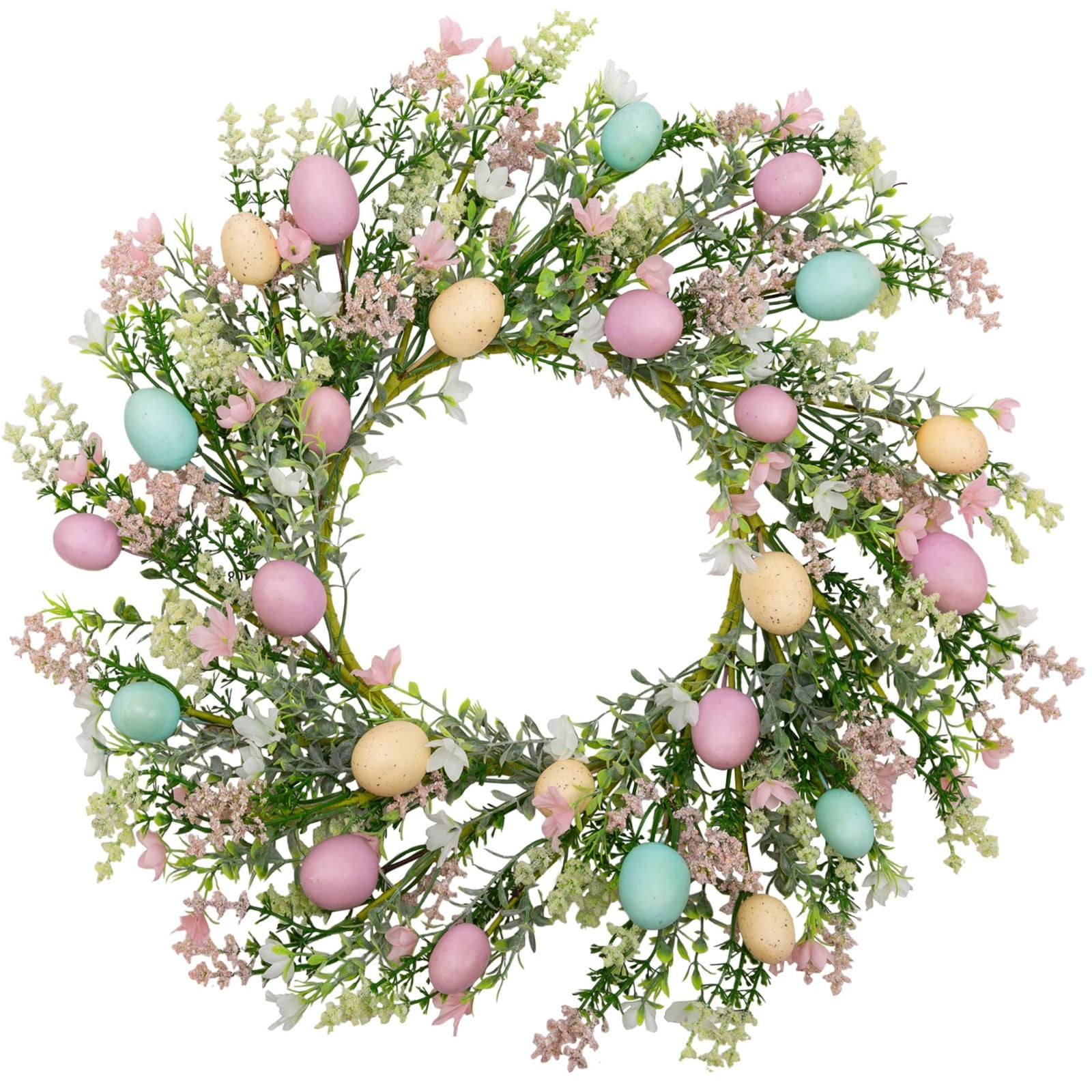 Mfigree 18 Inch Easter Egg Wreath with Wild Flowers & Eggs, Unmodulated ...