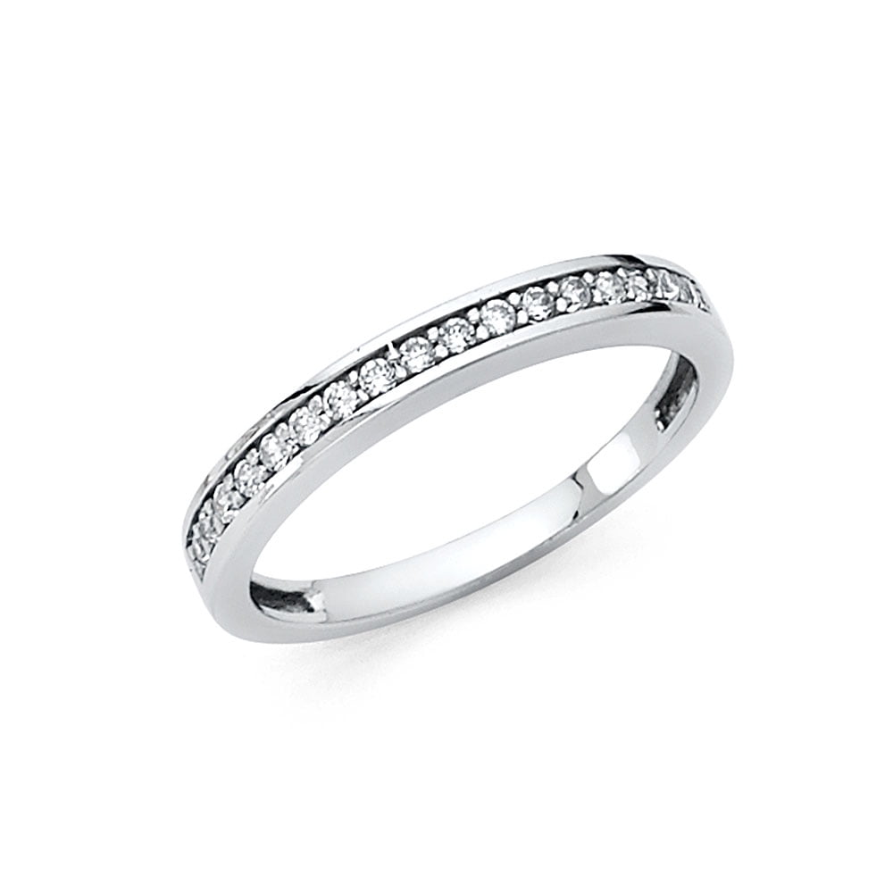 Solid 14k White Gold Ring Cubic Zirconia CZ Anniversary Wedding Band ...