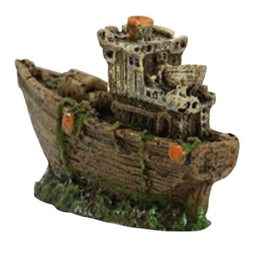 Creative Resin Material Wreck Sailing Boat Sunk Ship Destroyer Aquarium ...