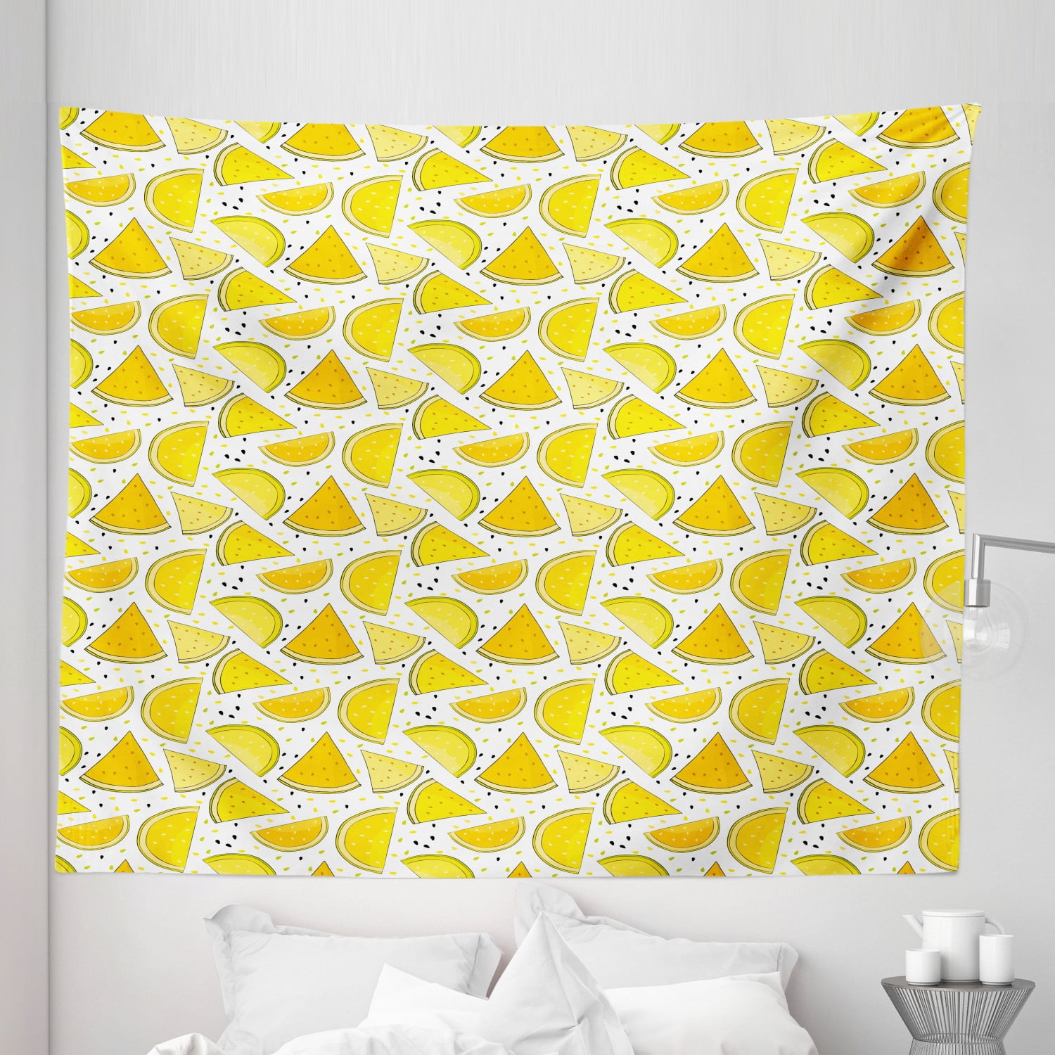 Melon Tapestry, Abstract Yellow Color Palette Watermelon Slices, Fabric ...