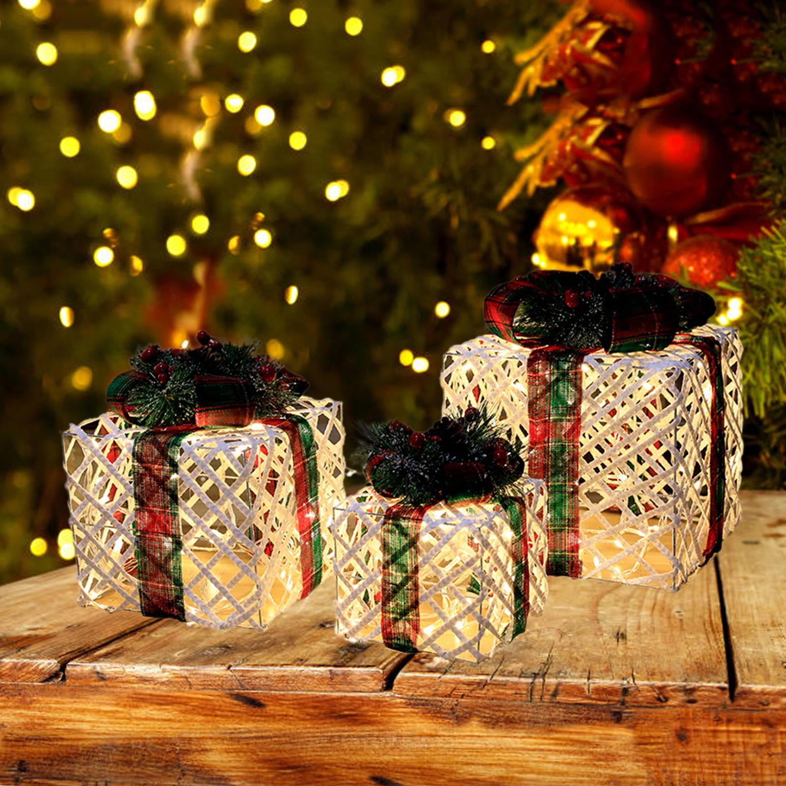 Set of 3 Iron Christmas Lighted Gift Box Decoration es, Christmas ...