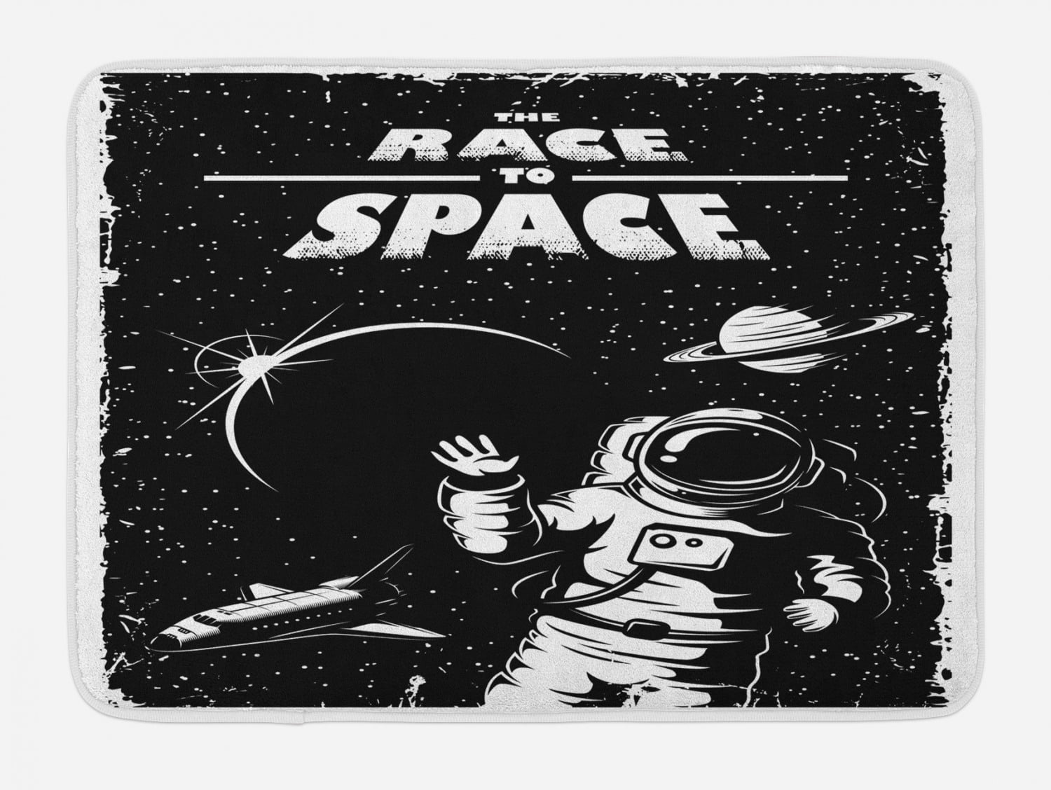 Astronaut Bath Mat, The Race to Space Retro Image with Space Crafts ...