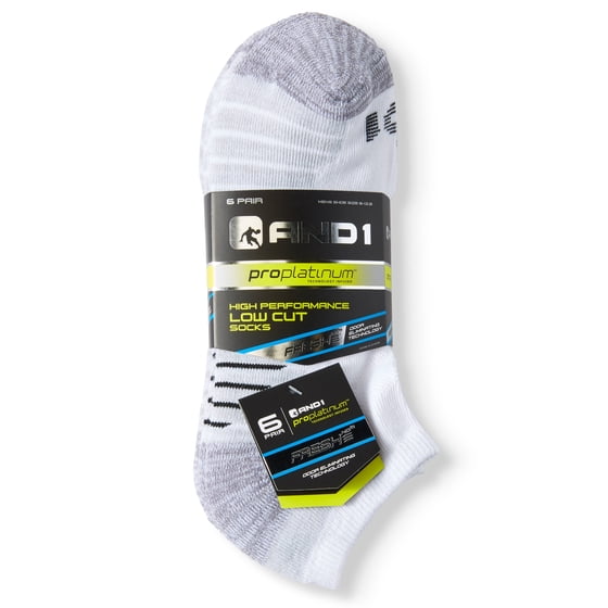AND1 - Men‘s Pro Platinum Low Cut Socks, 6 Pack - Walmart.com