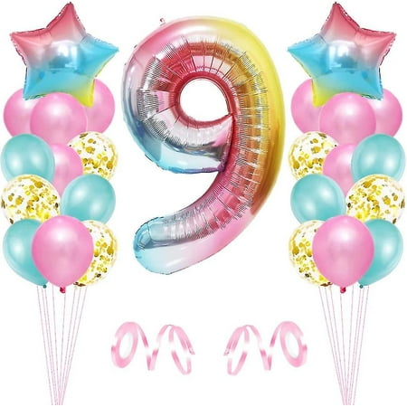 Dww-9th Birthday Girl Balloon, 9th Birthday, Pink Number 9 Balloon ...