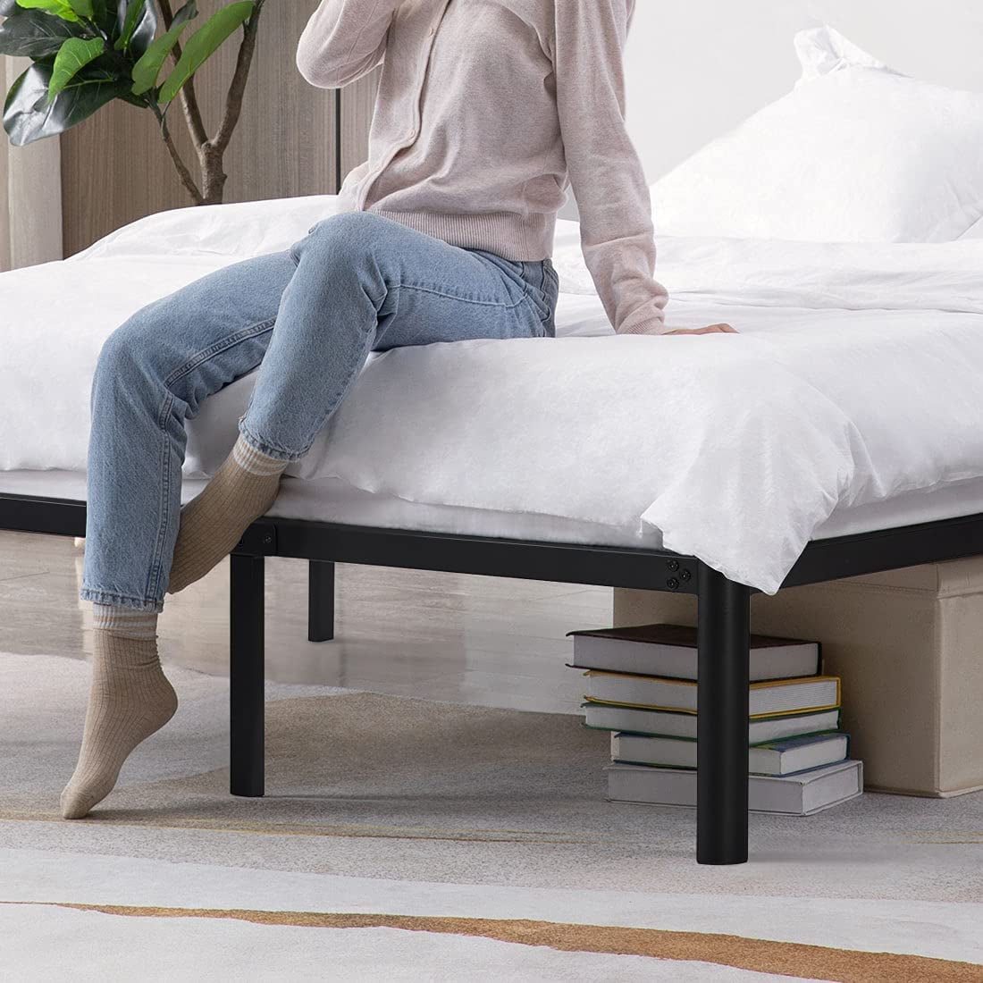 Buy Tatago 16-Inch (H) Heavy Duty Bed Frame with Curved Legs, Mattress ...