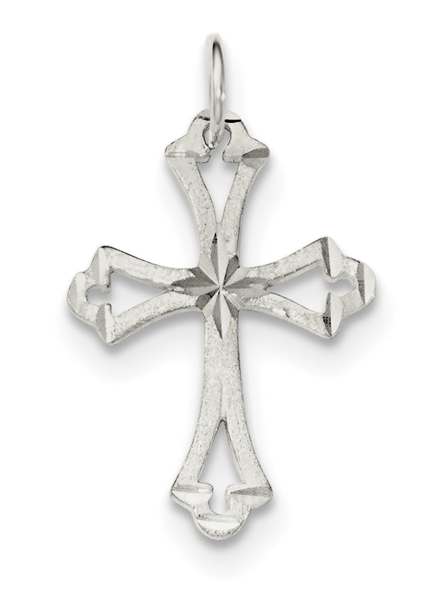 Sterling Silver Textured Diamond-Cut Laser-Cut Cross Pendant Made In ...