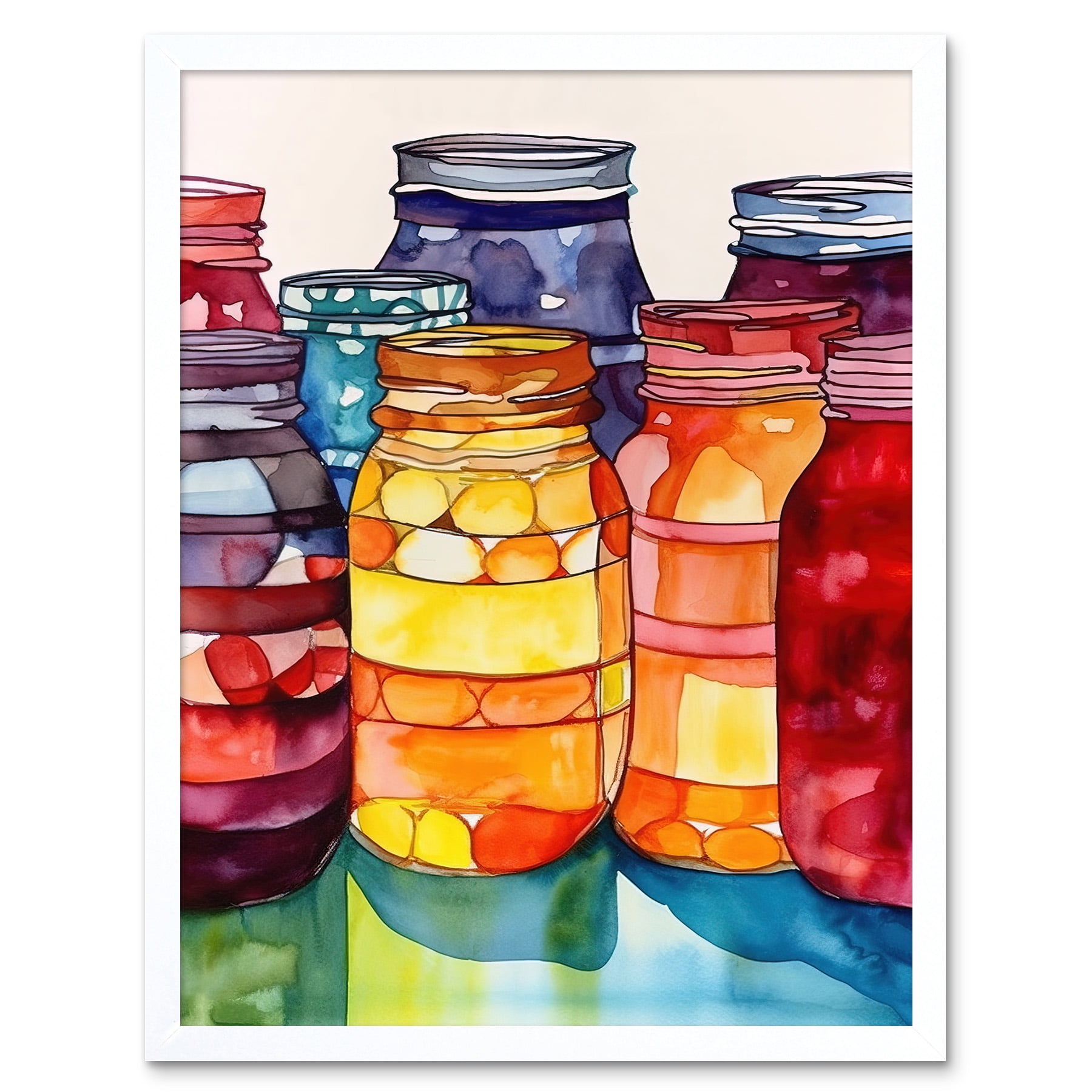 Coloured Glass Canning Jars Still Life Watercolour Painting Art Print ...