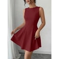 Burgundy Sleeveless Boat Neck A-Line Mini Dress For Women Formal ...