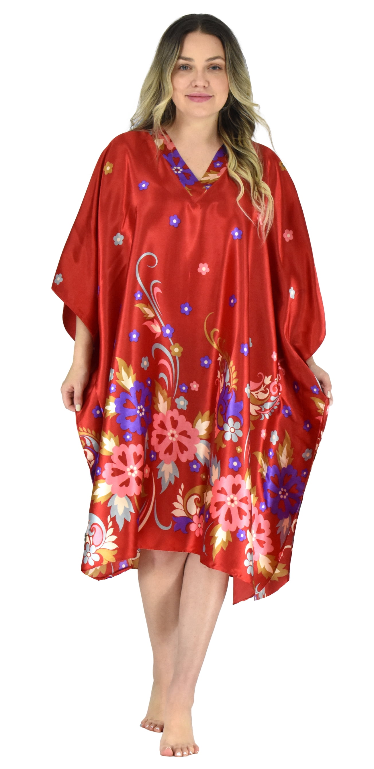 Up2date Fashion's Women's Satin Short Caftan / Kaftan, Red Desert Print ...