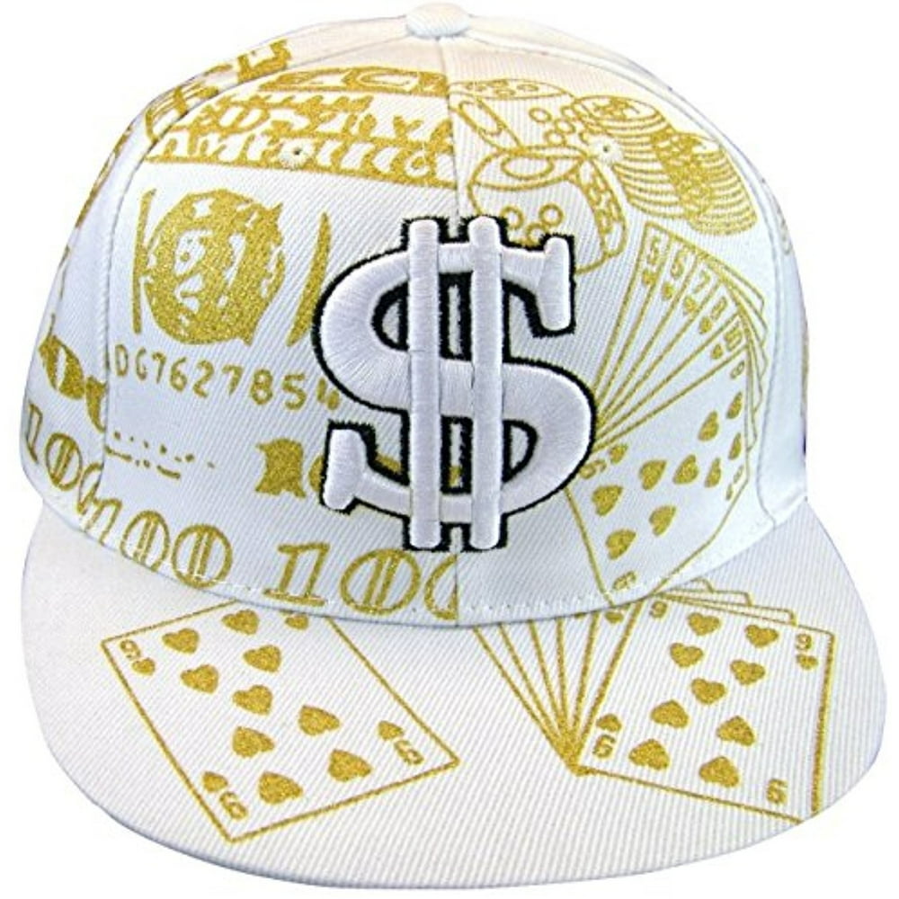 BVE Sports Novelties - Dollar Sign $ Men's Adjustable Snapback Baseball Cap with Bling (White ...