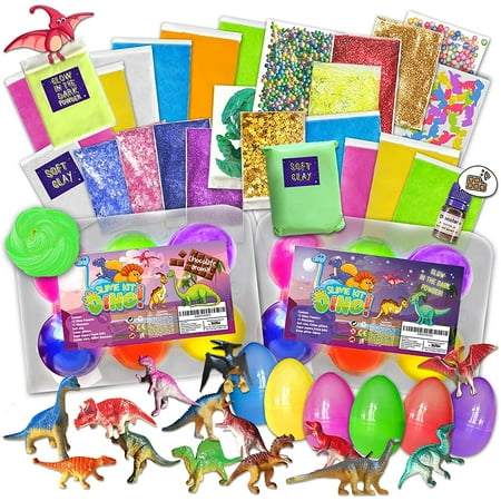 2 Dinosaur Slime Kits for Boys Girls: Dino Glow in The Dark DIY Slime ...