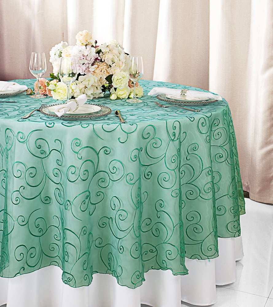 Wedding Linens Inc. 90" Round Embroidered Organza Table Overlay Toppers ...