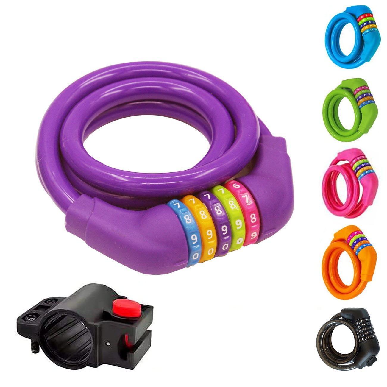 BiJun Bike Chain Lock, 5-Position Combination Bike Lock, with Mounting Bracket (purple ...