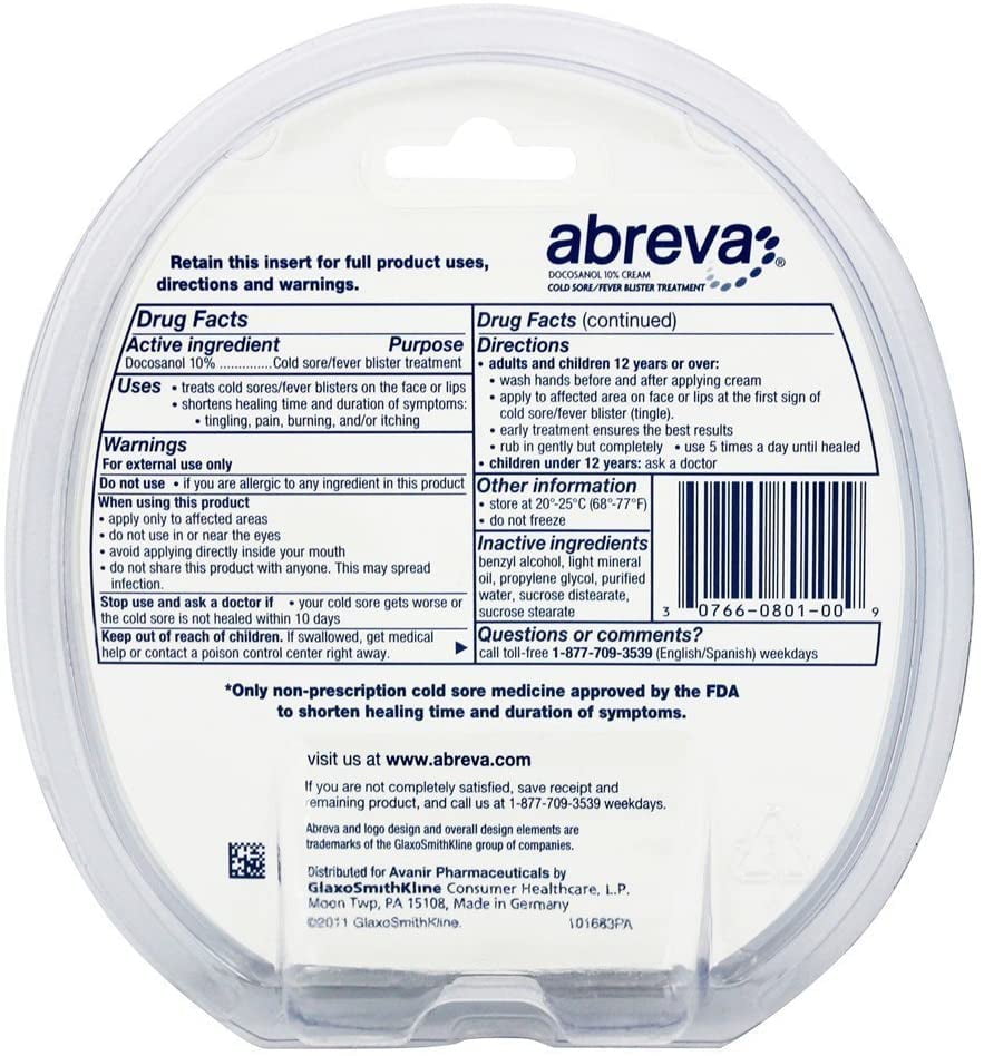 Abreva Cold Sore/Fever Blister Treatment, .07-Ounce Tube (Pack of 2)