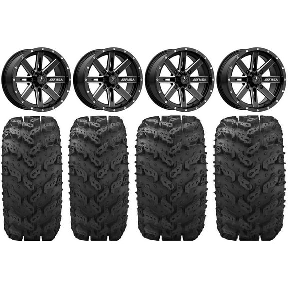 MSA Black Diesel 14" UTV Wheels 32" Terminator Tires Can-Am Maverick X3 ...