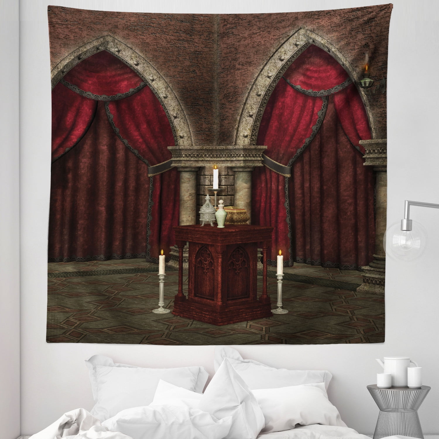 Gothic Tapestry, Mysterious Dark Room in Castle Pillars Candles ...
