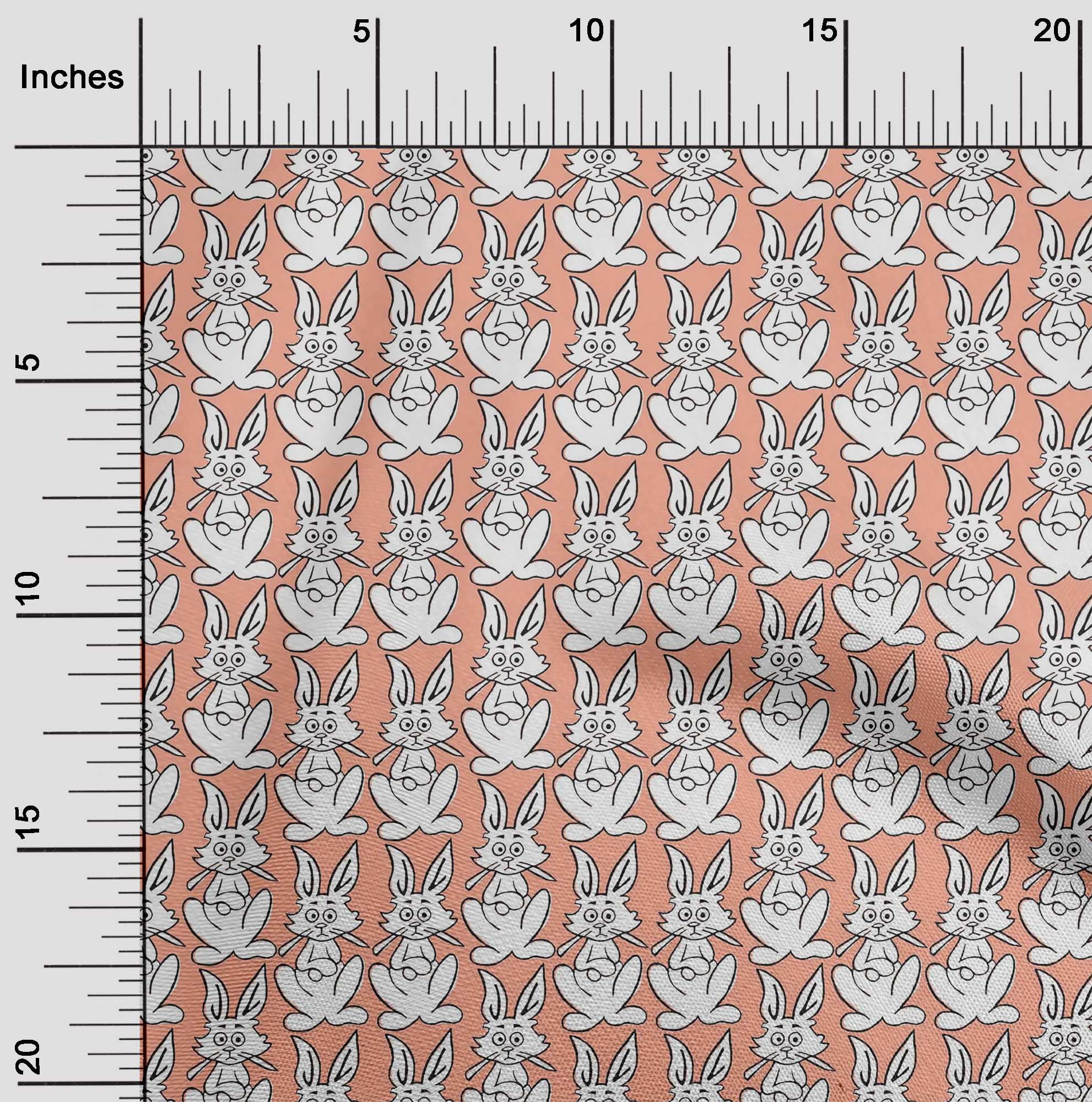 oneOone Silk Tabby Fabric Rabbit Block Printed Fabric 1 Yard 42 Inch ...