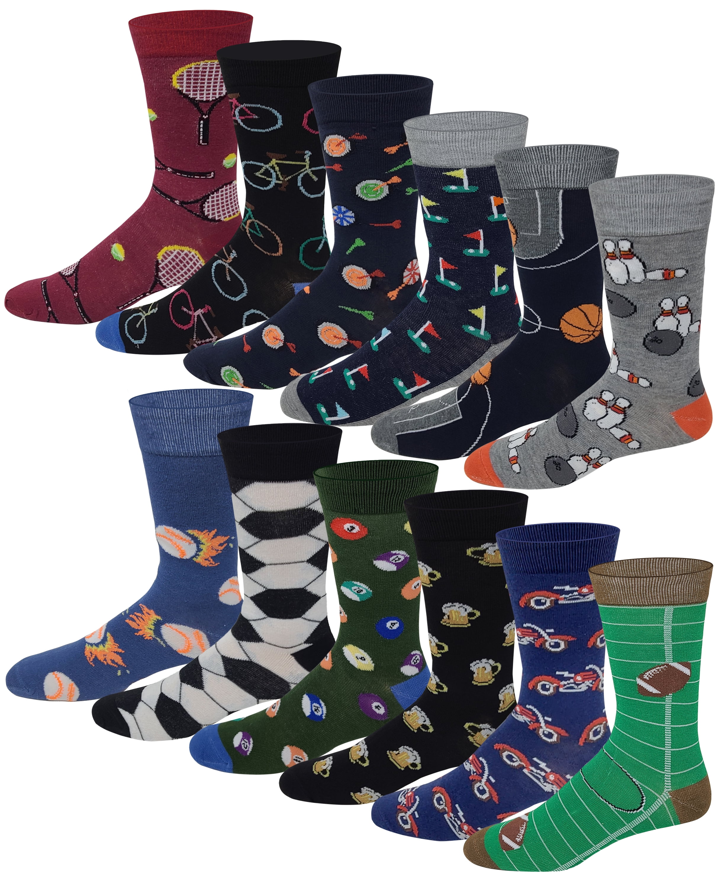 12 Pairs Men Different Touch Novelty Sports Design Casual Dress Socks ...