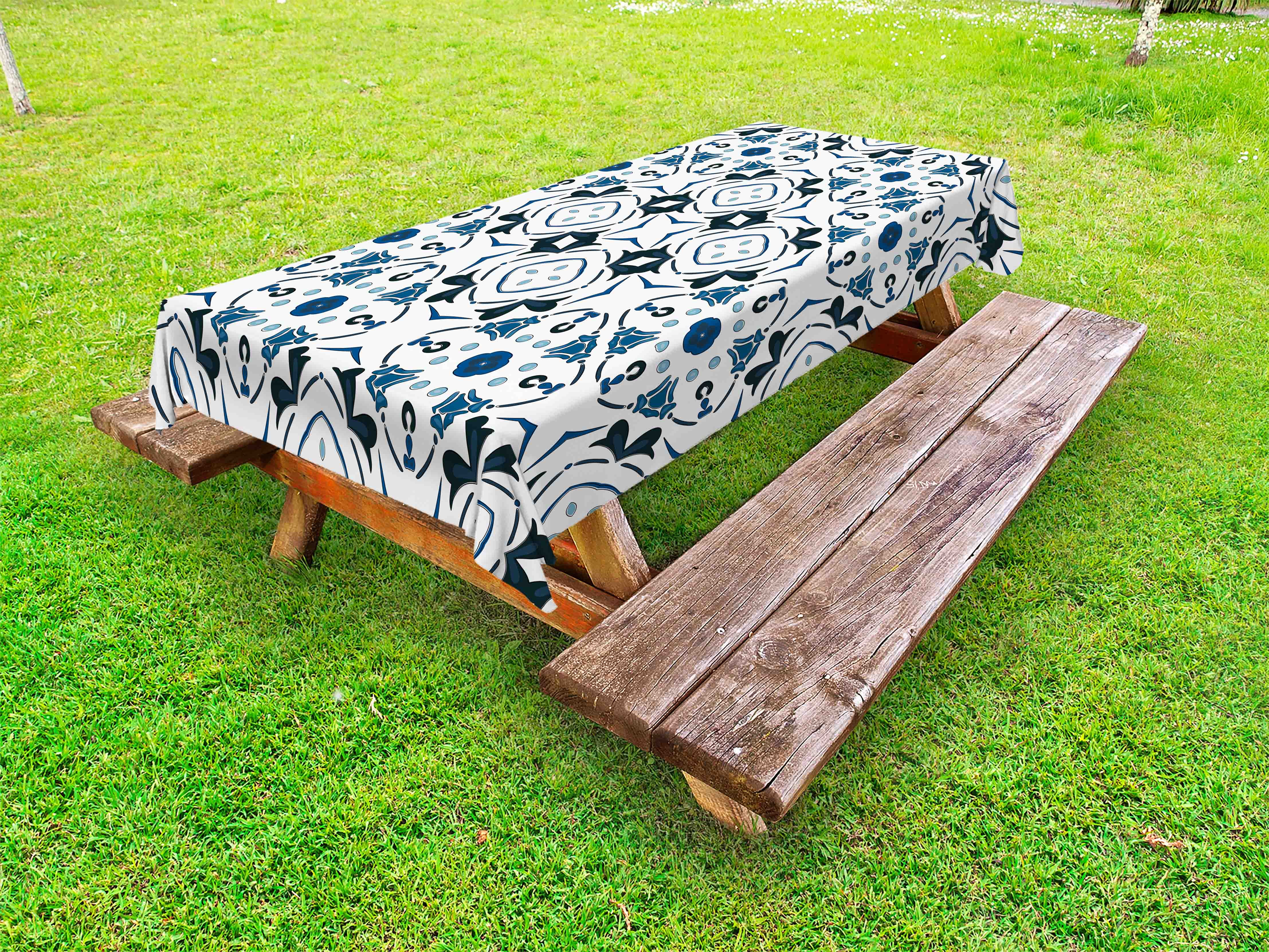 Abstract Outdoor Tablecloth, Petals and Octagon Forms Royal Victorian ...