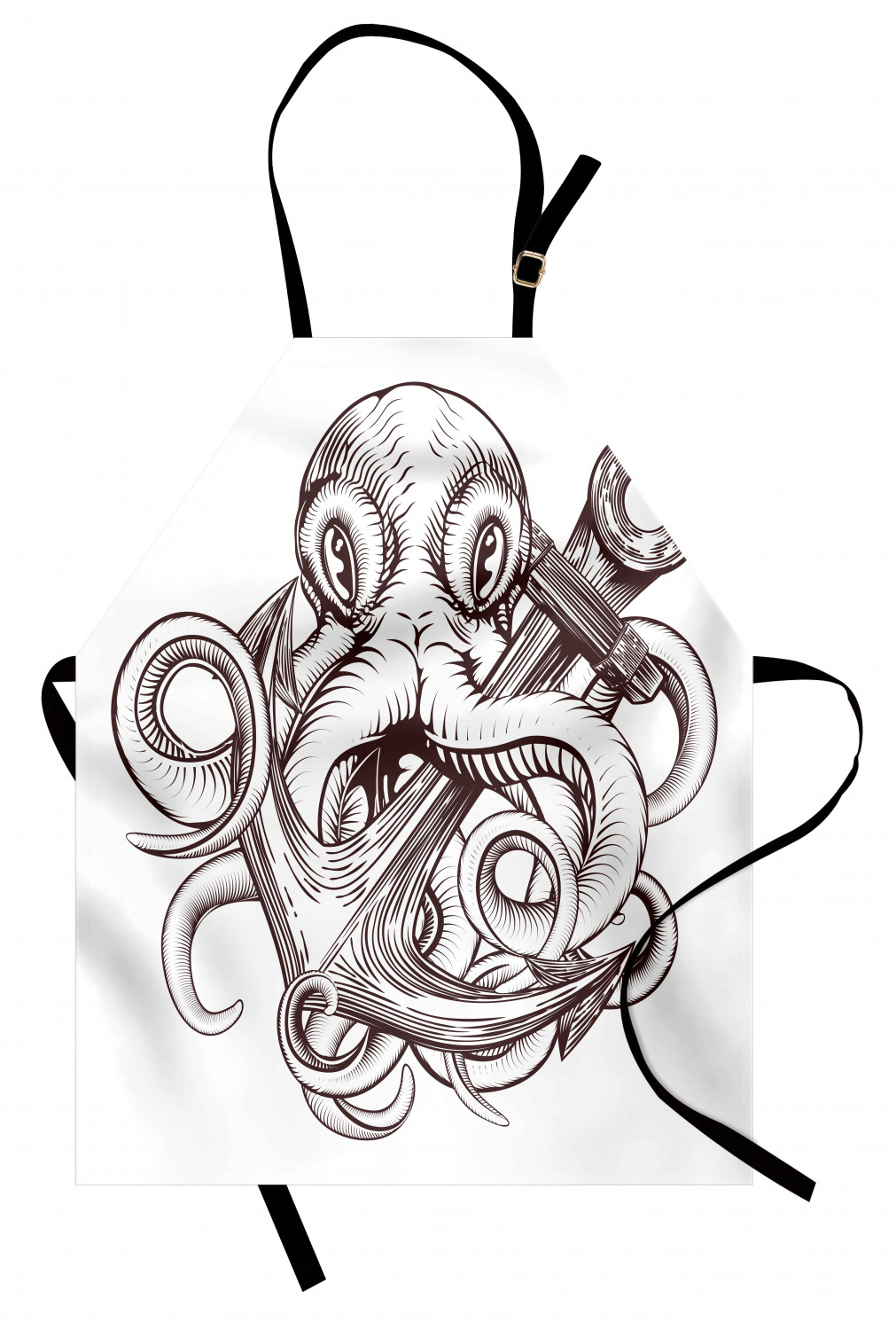 Anchor Apron Monochrome Octopus Tattoo Art Style Naval Sketch Mythical ...