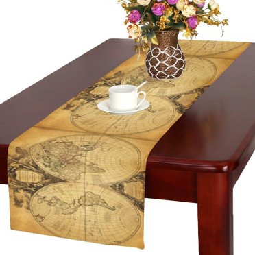 MYPOP Old Retro World Map Long Table Runner 16x72 incheses, Vintage Map ...
