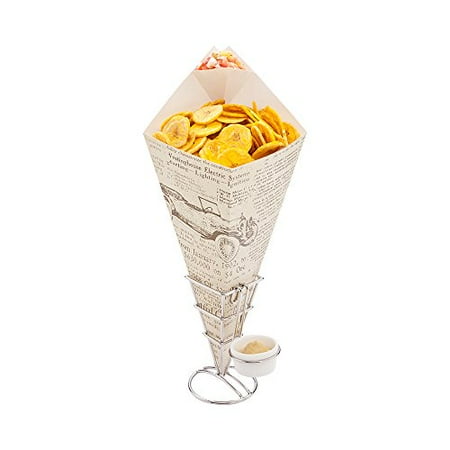 Paper Food Cones, Cardboard Food Cones with Dip Pocket - Newsprint - 15 ...