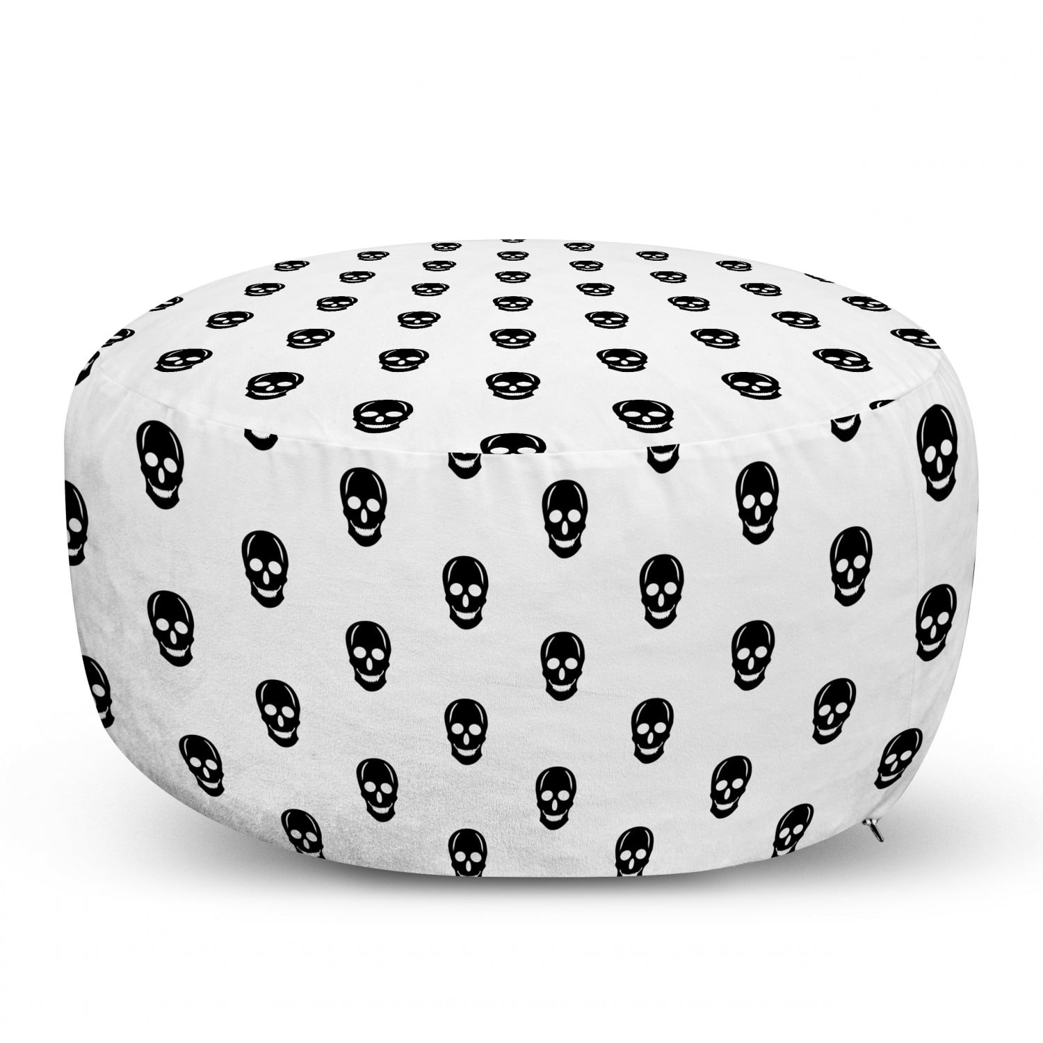 Skull Pouf Cover with Zipper, Dark Spooky Themed Smiling Horror Skull ...
