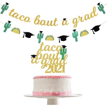 Gold Glitter Taco Bout a Grad Banner Glitter Cactus Graduation Cap ...