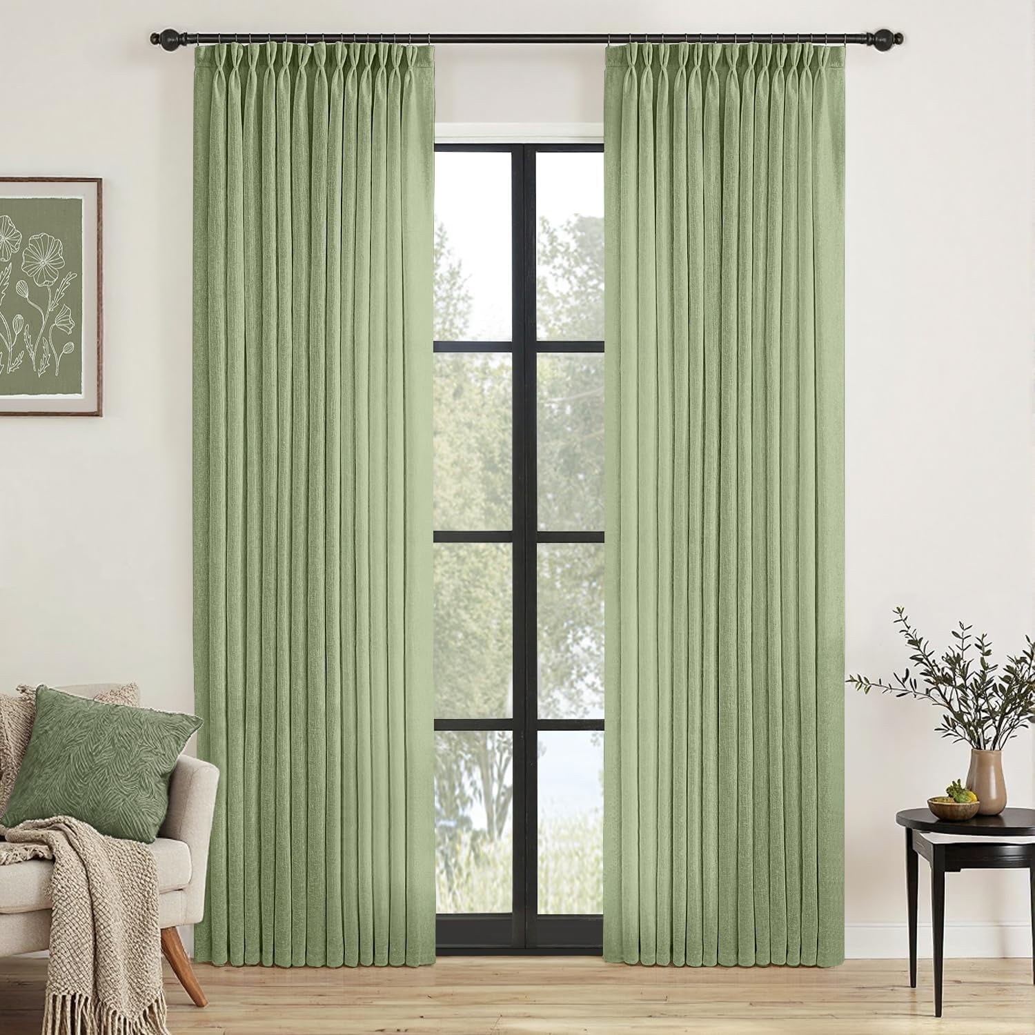 Click here for Siabc-Pinch Pleated Sage Green Linen Curtains 90 I... prices