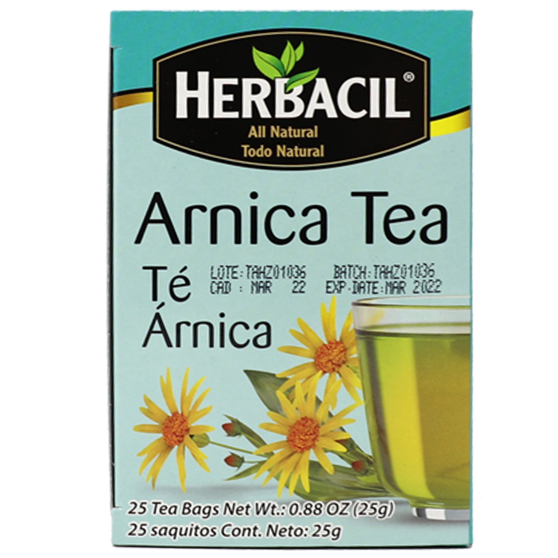 Herbacil Arnica Herbal Tea Bags, Caffeine Free, 25 Tea Bags, .88 oz Box ...