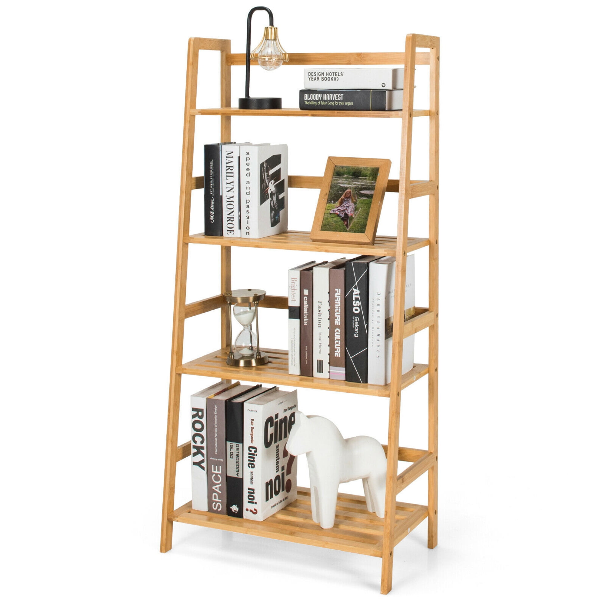 Click here for Gymax 4-Tier Bookshelf Bamboo Ladder Shelf Bathroo... prices