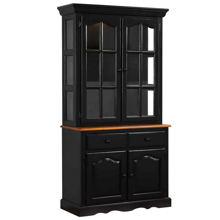 HomeStock 38 W China Cabinet With Glass Doors Buffet And Lighted Hutch W Shelves And Drawer Rustic Romance Dining Room Country Kitchen Display Storage Cherry Antique Black Wood Walmart