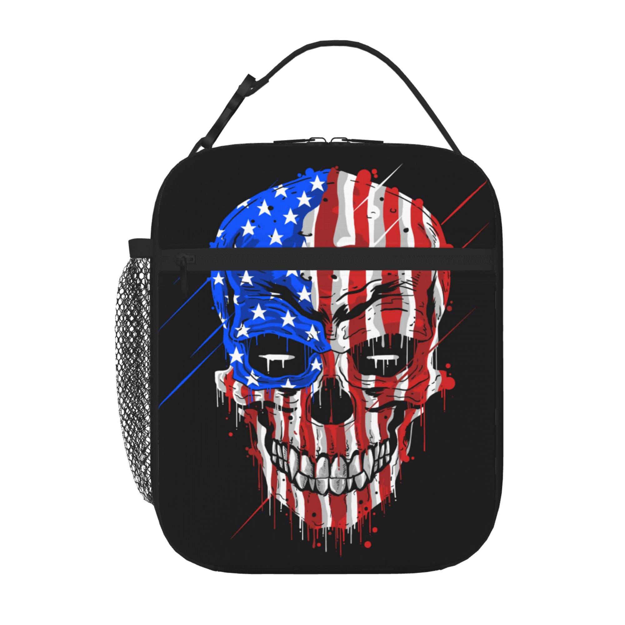 TEQUAN Portable Lunch Bag, Patriotic American Flag Skull Bones Pattern ...