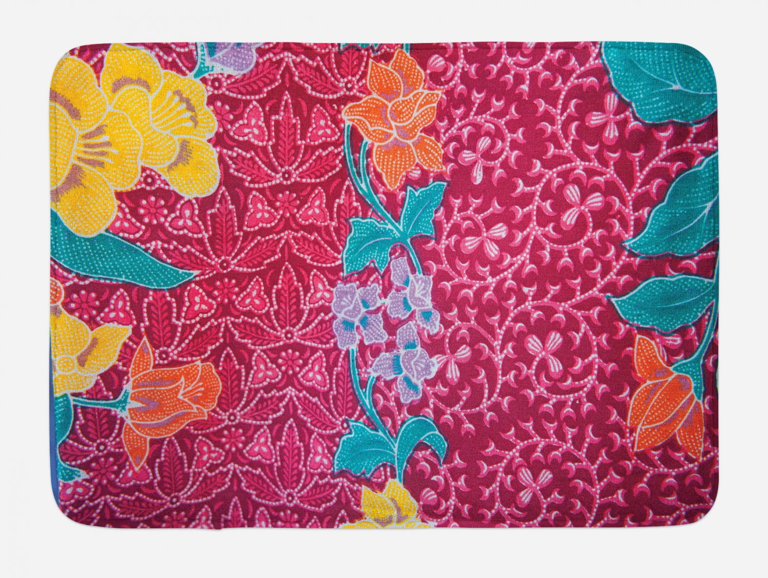 East Bath Mat, Colorful Blossoms in the Style of Balinese Batik Eastern ...