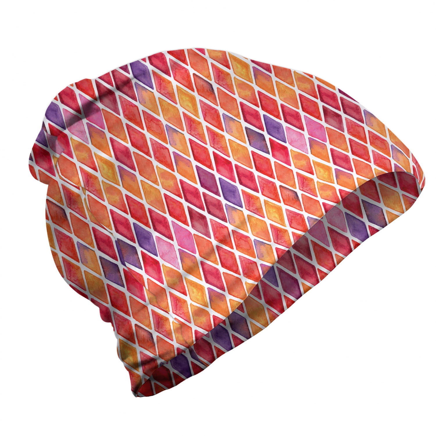 Abstract Unisex Beanie, Diamond Shapes Mosaic, Hiking Outdoors, Orange ...