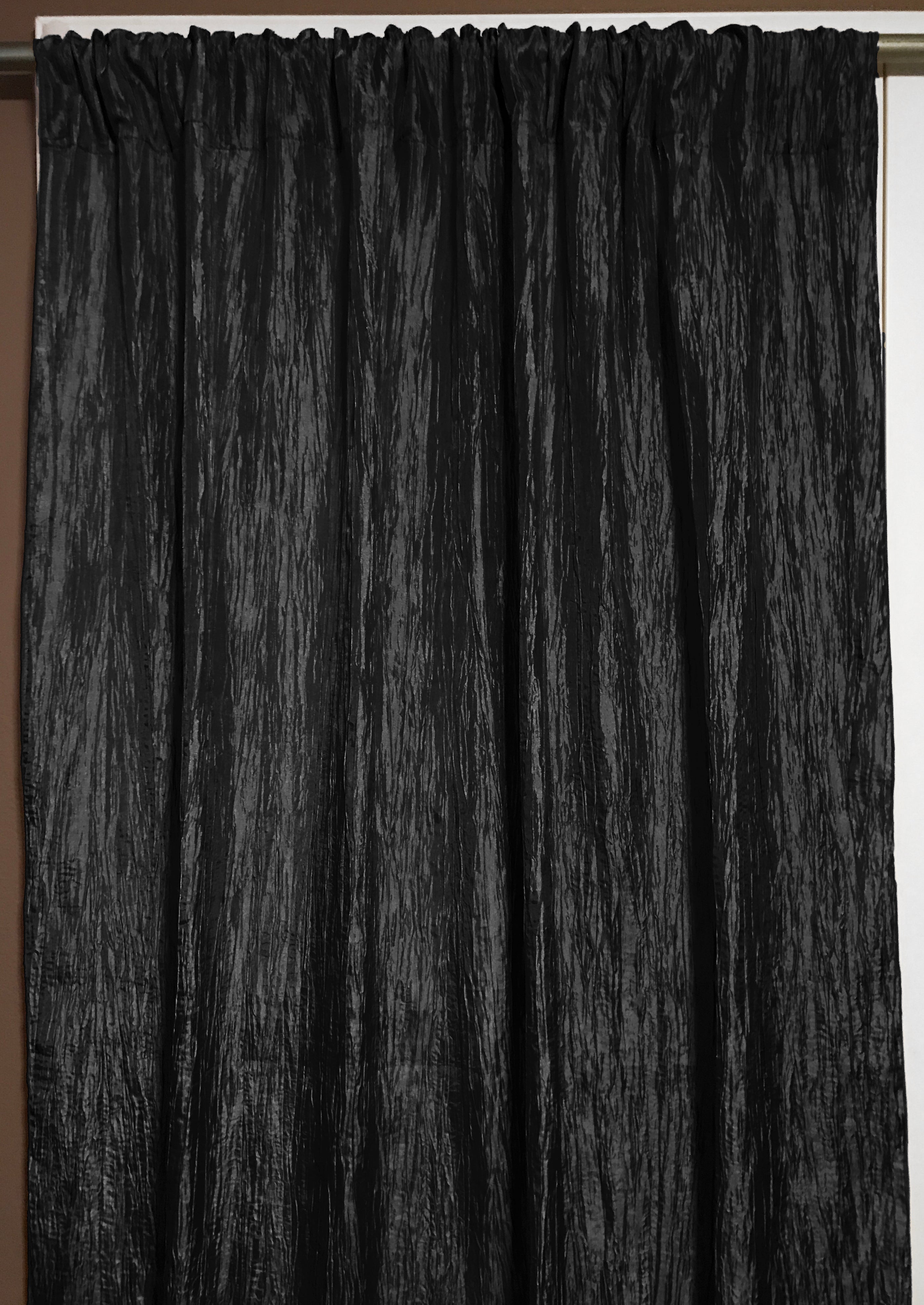 Crinkle Taffeta Crushed Pattern Single Curtain Panel 54 Inch Wide Black ...