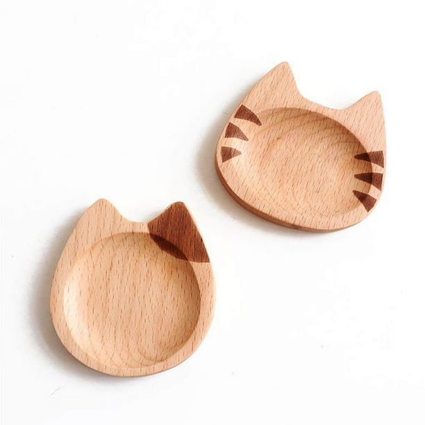 facefd Wood Cat Sauce Dish Cute Cat Seasoning Dish Natural Appetizer ...