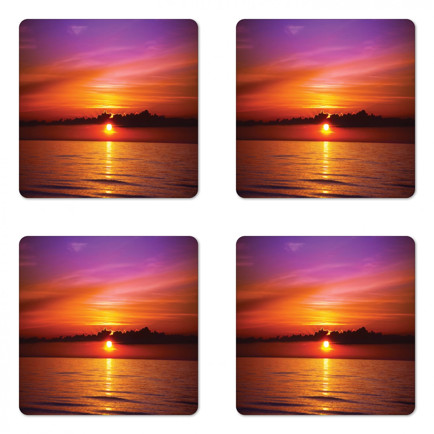 Ocean Coaster Set of 4, Romantic Sunset on the Beach Sun Rays ...