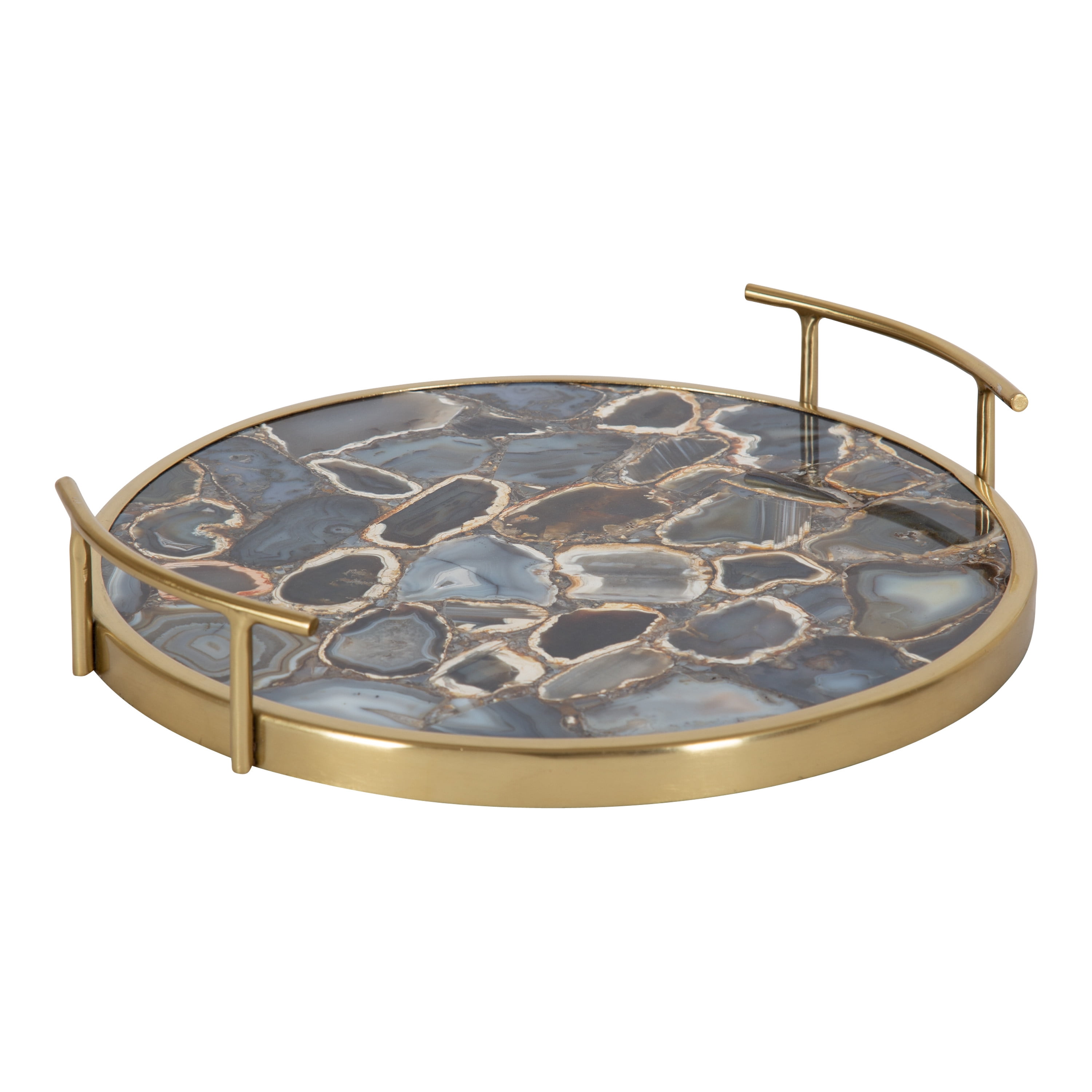 Kate and Laurel Marbury Modern Round Tray, 15 x 14 x 3, Black Agate and ...