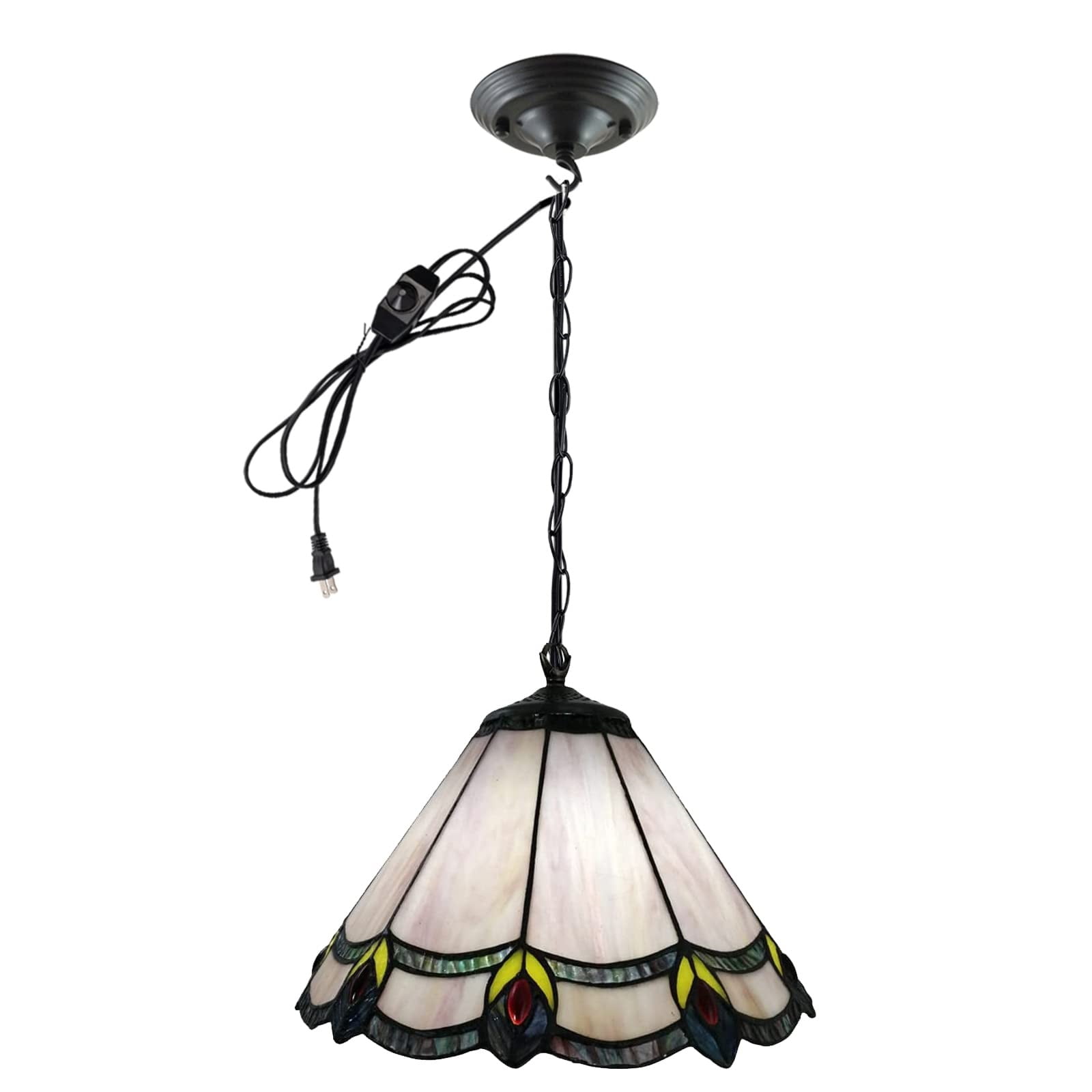 Fsliving Plug In Pendant Light tiffany Hanging Light Fixture  Ceiling Light With Plug In Cord And On/Off Dimmer Switch  Glass Lampshade For Bedroom Ha