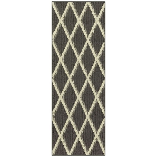 Mainstays Diamond Transitional Indoor Hallway Runner Rug, Gray, 1'9"x5 ...
