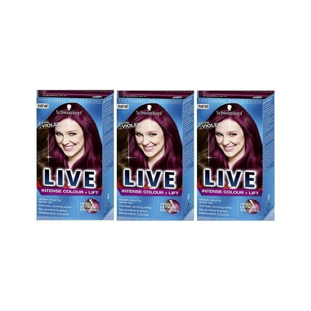 LIVE Colour + Lift L75 Deep Red Permanent Hair Dye x 3-L76 Ultra Violet ...