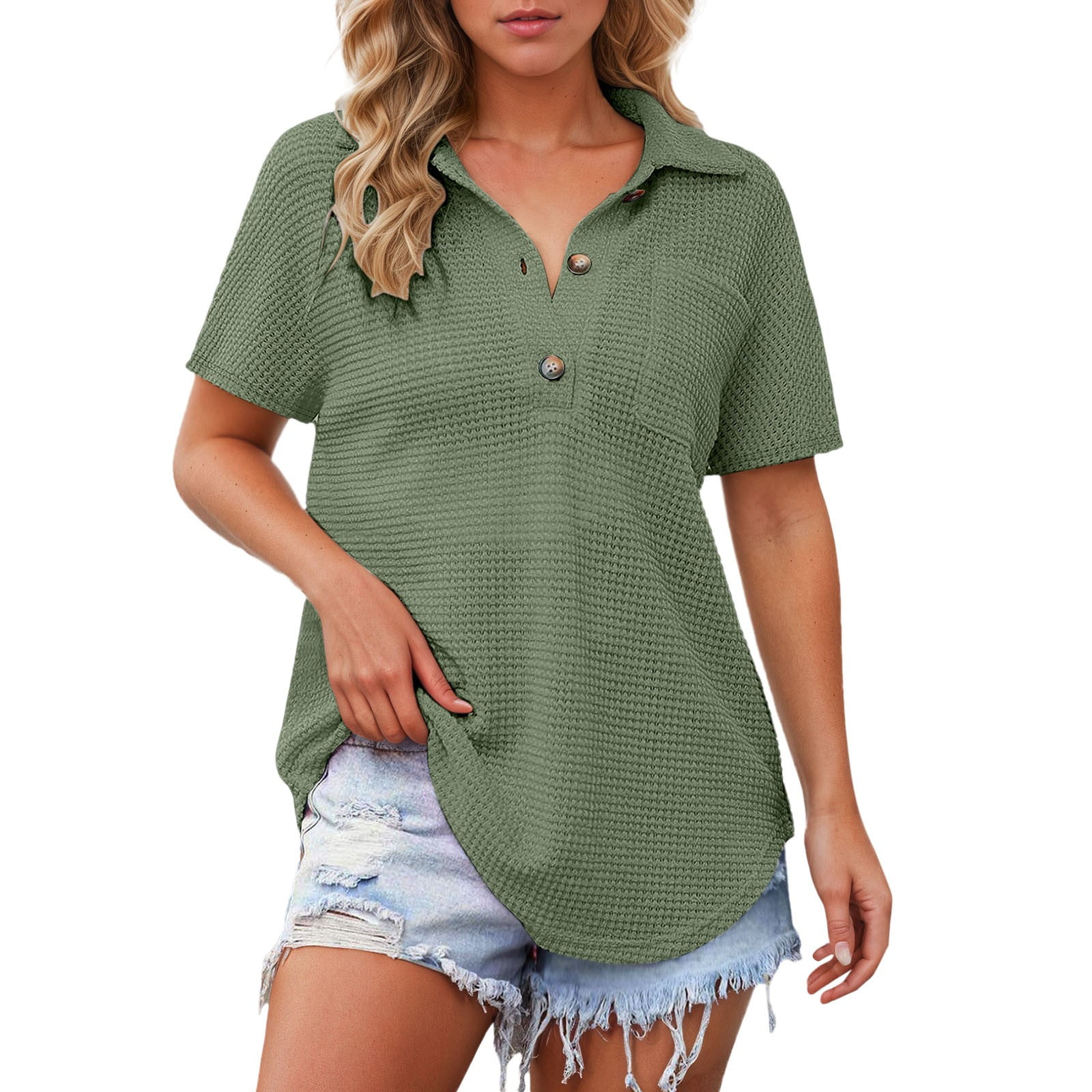 Click here for Hiiyo Womens Casual Waffle T-Shirt Solid Short Sle... prices