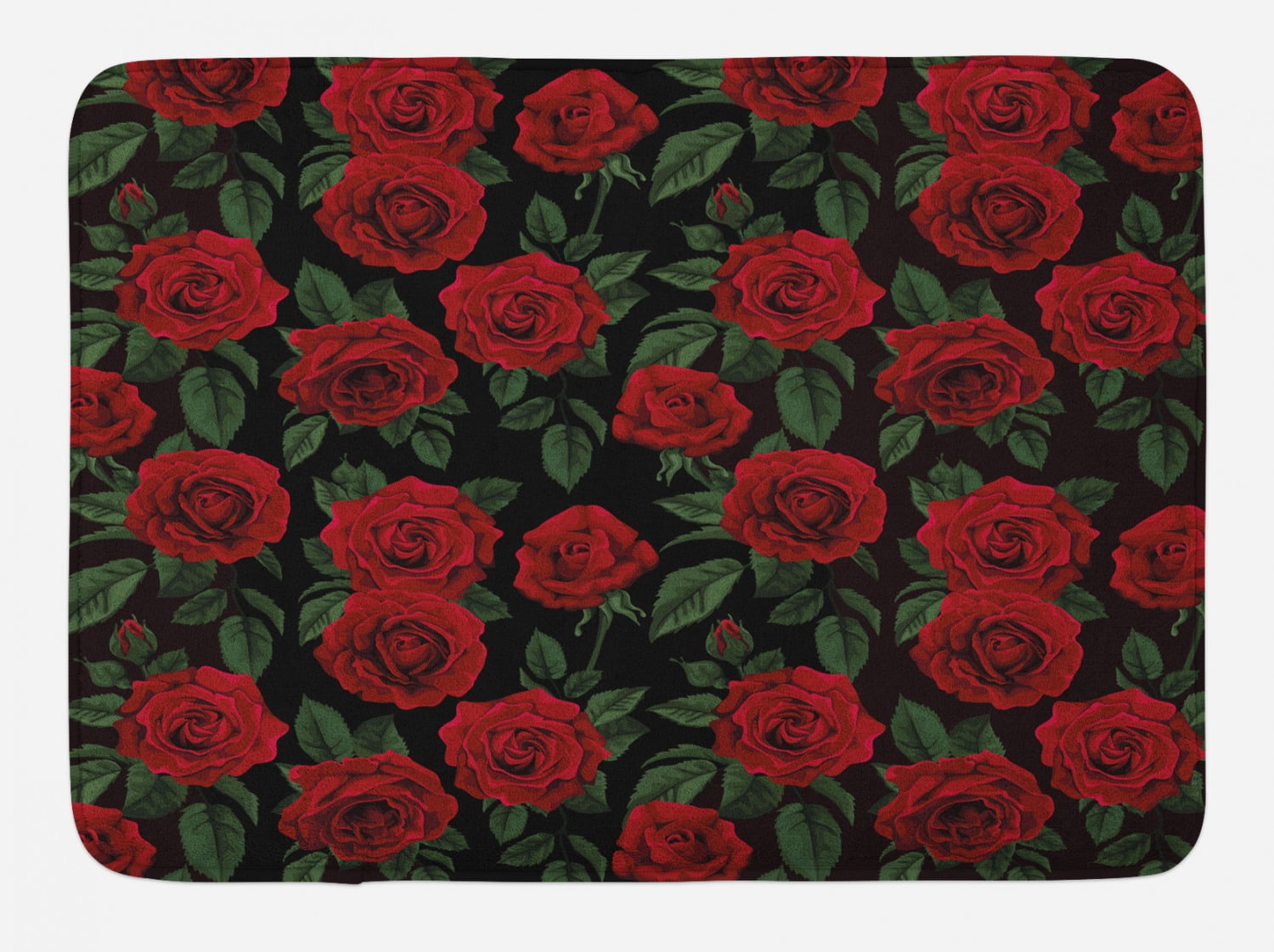 Rose Bath Mat, Valentine's Day Retro Style Petals with Leaves ...