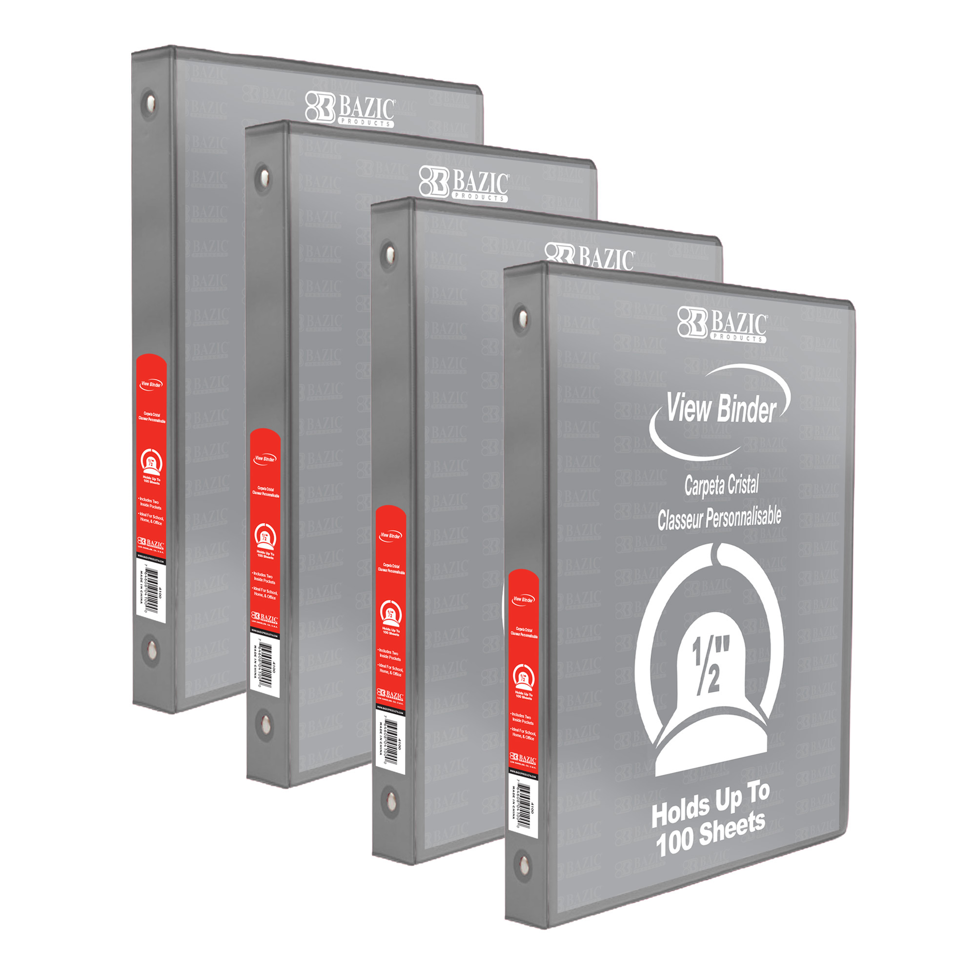 BAZIC 3 Ring Binder 1/2" Economy View Binders Grey, Hold 100 Sheets, 4 ...