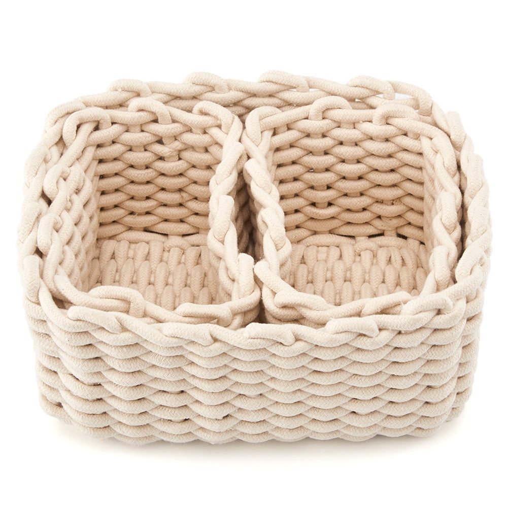 Ezoware Set Of 3 Woven Cotton Rope Baskets Bins And Storage Organizer