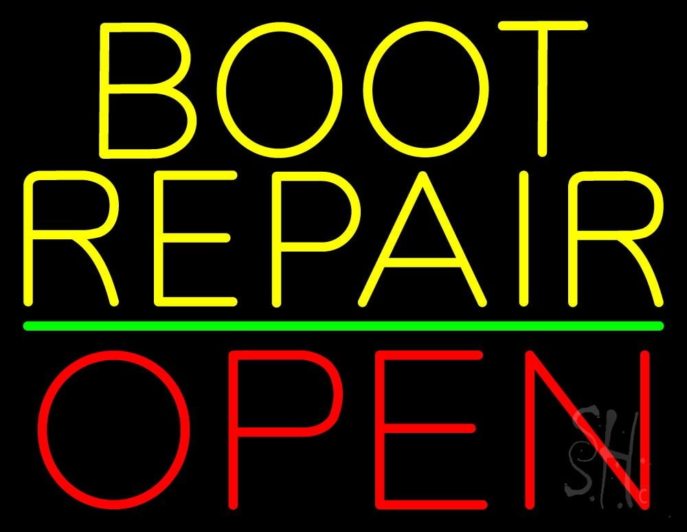 Yellow Boot Repair Open LED Neon Sign 24 x 31 - inches, Black Square ...